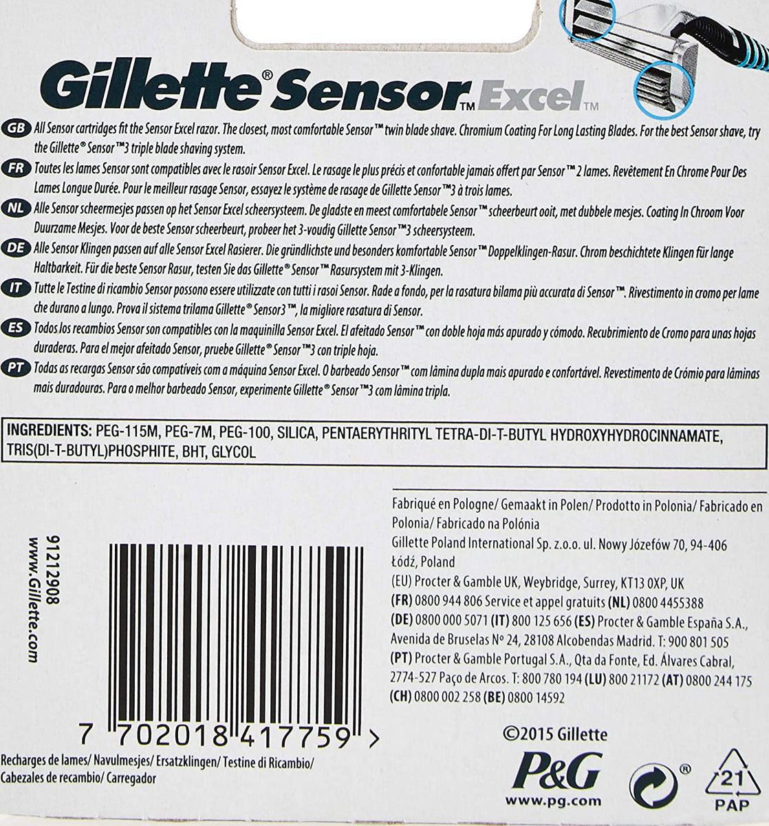 Gillette Sensor Excel Rasierklingen, 10 Ersatzklingen für Nassrasierer ...